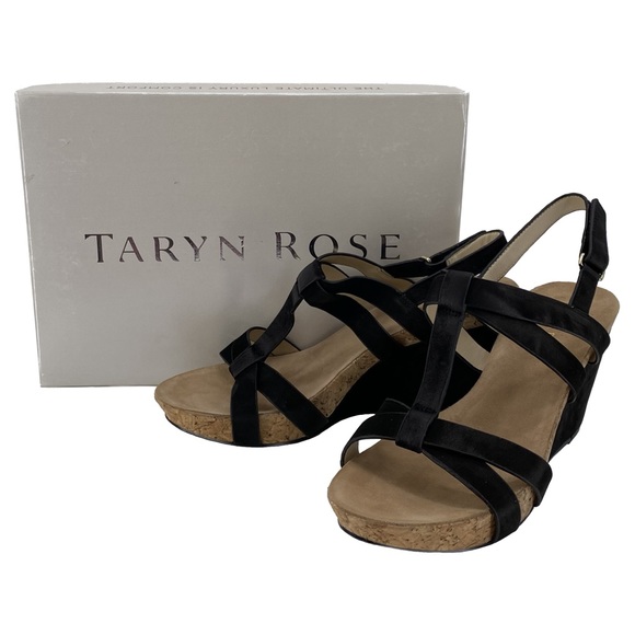Taryn Rose | Shoes | New In Box Taryn Rose Black Leather Wedge Sandals ...